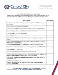 Credentialing Checklist – Central City Community Health Center Inc.