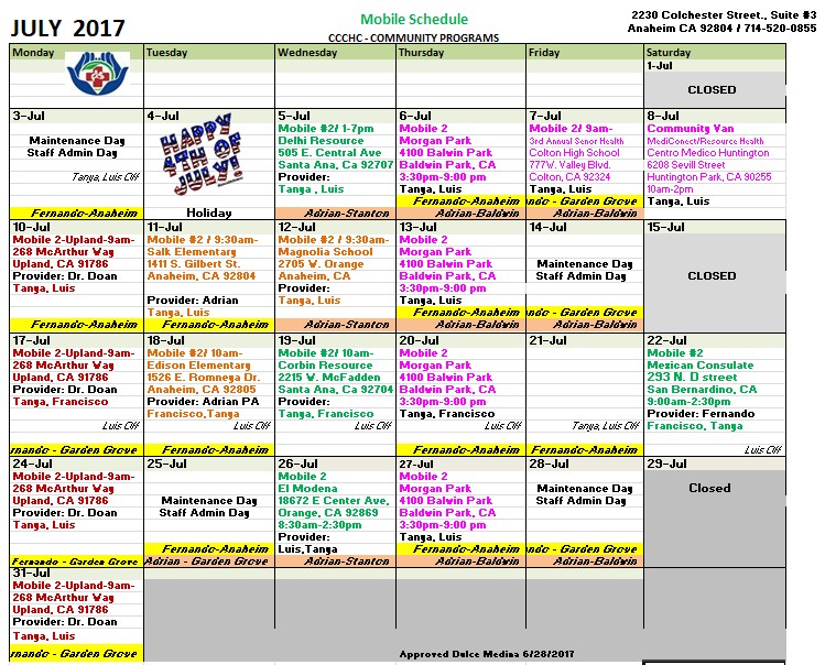 MobileCommunityJulyCalendar – Central City Community Health Center, Inc.